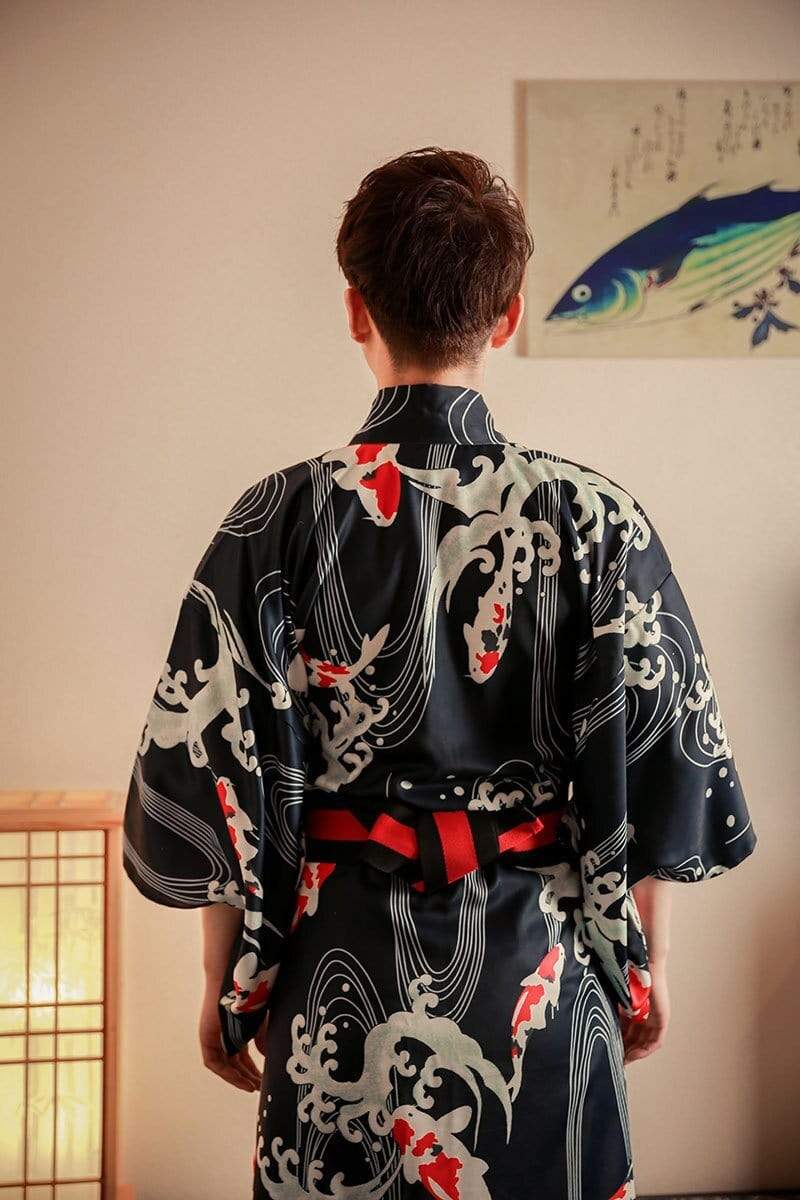 Black and Red Men's Kimono | Japanese Temple