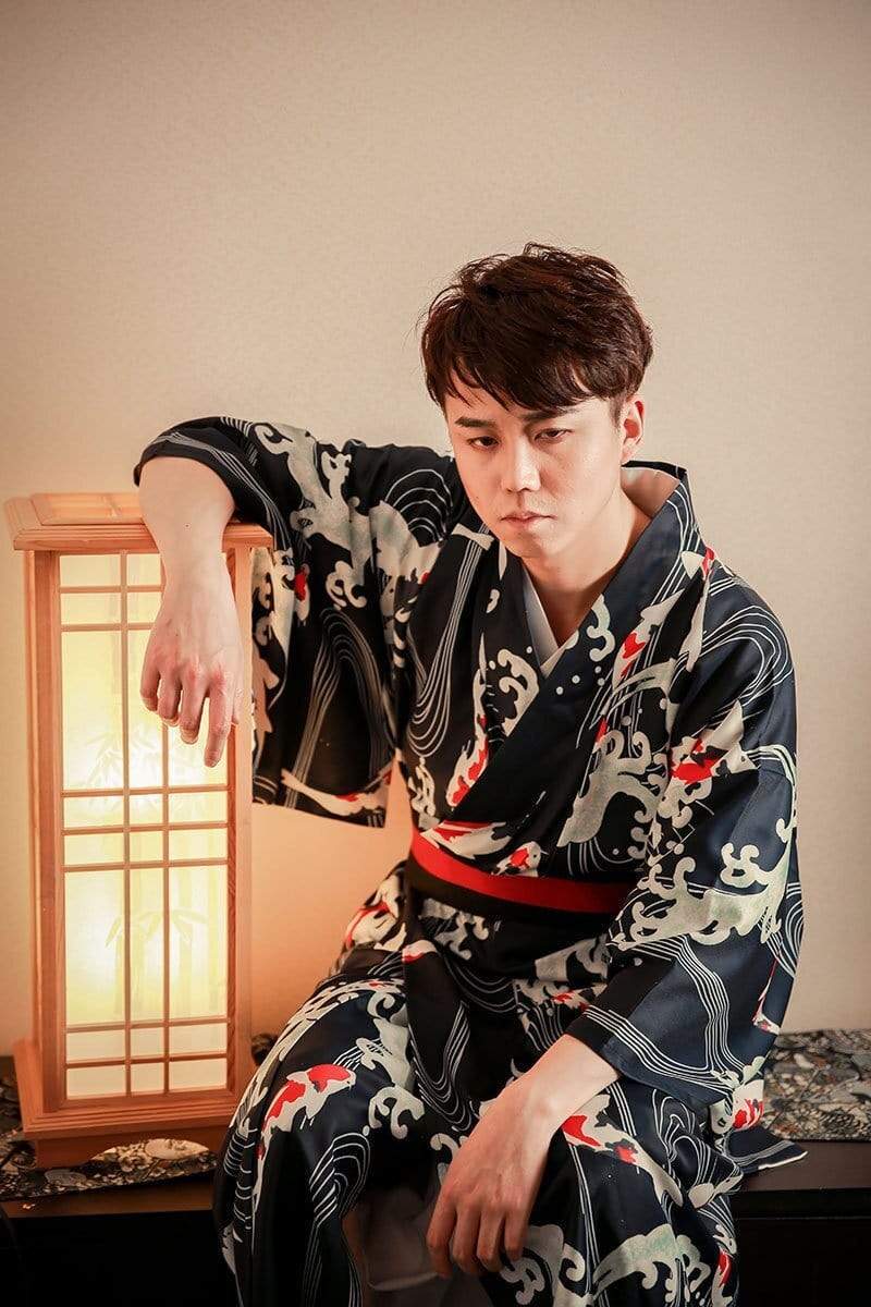 Black and Red Men's Kimono | Japanese Temple