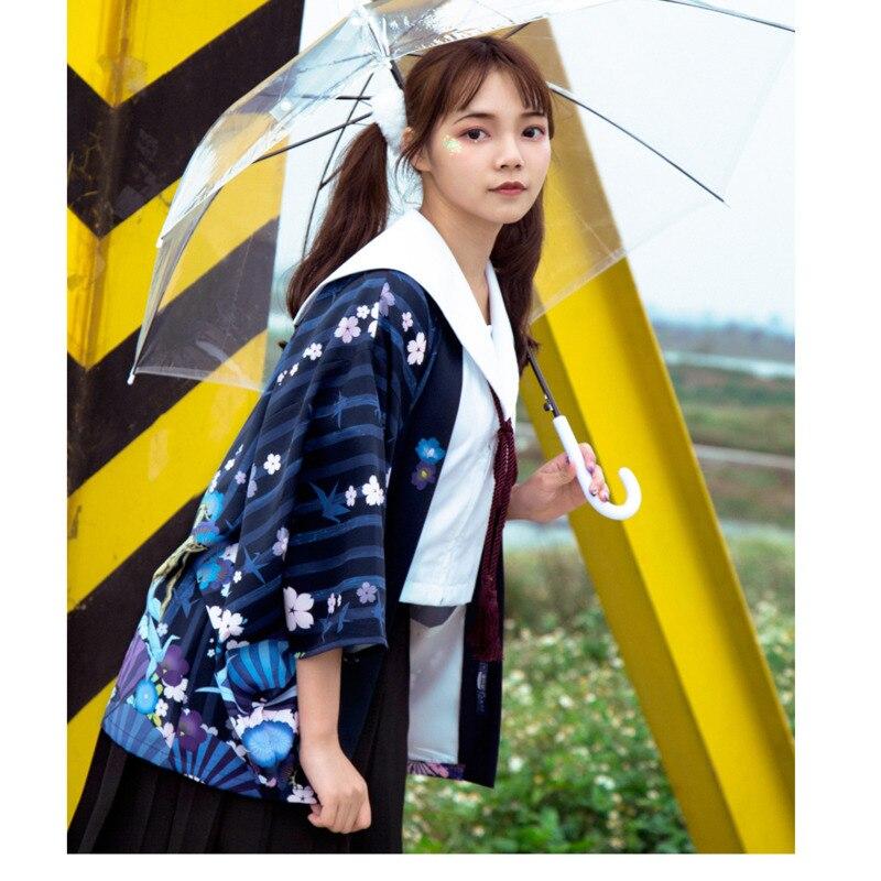 Blue Pink Flowers Haori Women | Japanese Temple