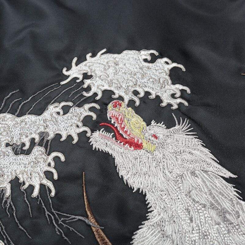 Wolf Embroidered Bomber Jacket | Japanese Temple